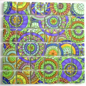 Ceramic Mosaic Tiles - Bright Colors Funky Medallions Mixed Mosaic Tile ...