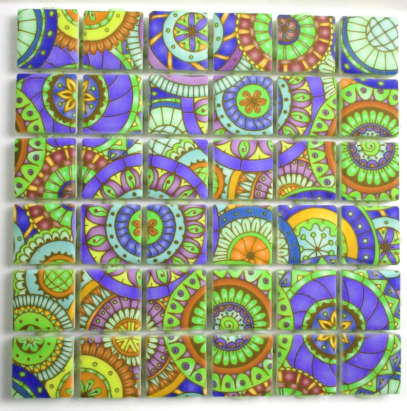 Ceramic Mosaic Tiles Bright Colors Funky Medallions Mixed - Etsy