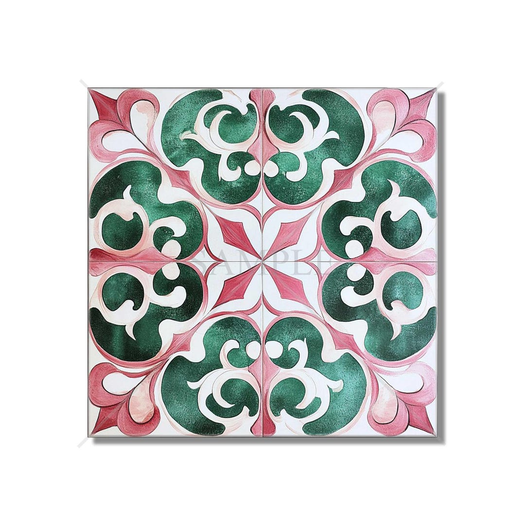 Pink and Green Patterned Ceramic Tile - Vintage Moroccan Tile Design ...