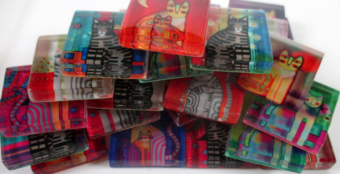 Funky Cats Glass Mosaic Tiles Bright Colors Glass Mosaic Tiles - Etsy
