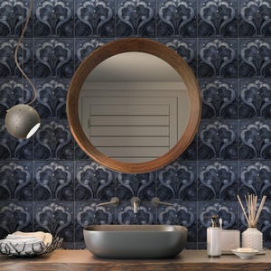 Ceramic Tile Dark Blue Vintage Art Deco Design - Art Deco Kitchen ...