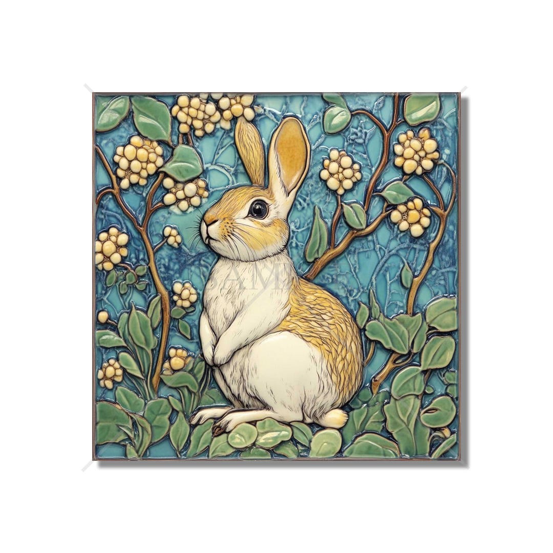 Bunny Rabbit Ceramic Tile - Vintage Design Rabbit Ceramic Tile - Rabbit ...