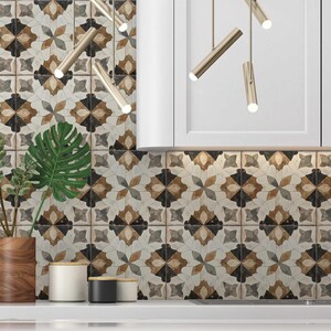Vintage Neutral Tones Ceramic Tile Unique Patterned Kitchen Backsplash ...