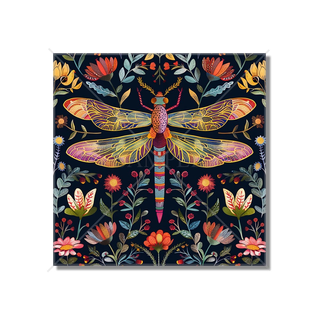 Multi Colored Dragonfly Design Ceramic Accent Tile - Kitchen Accent ...