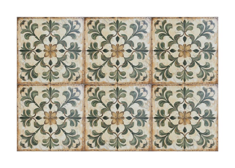 Sage Green Ceramic Tile Antique Pattern Green and Tan Kitchen ...