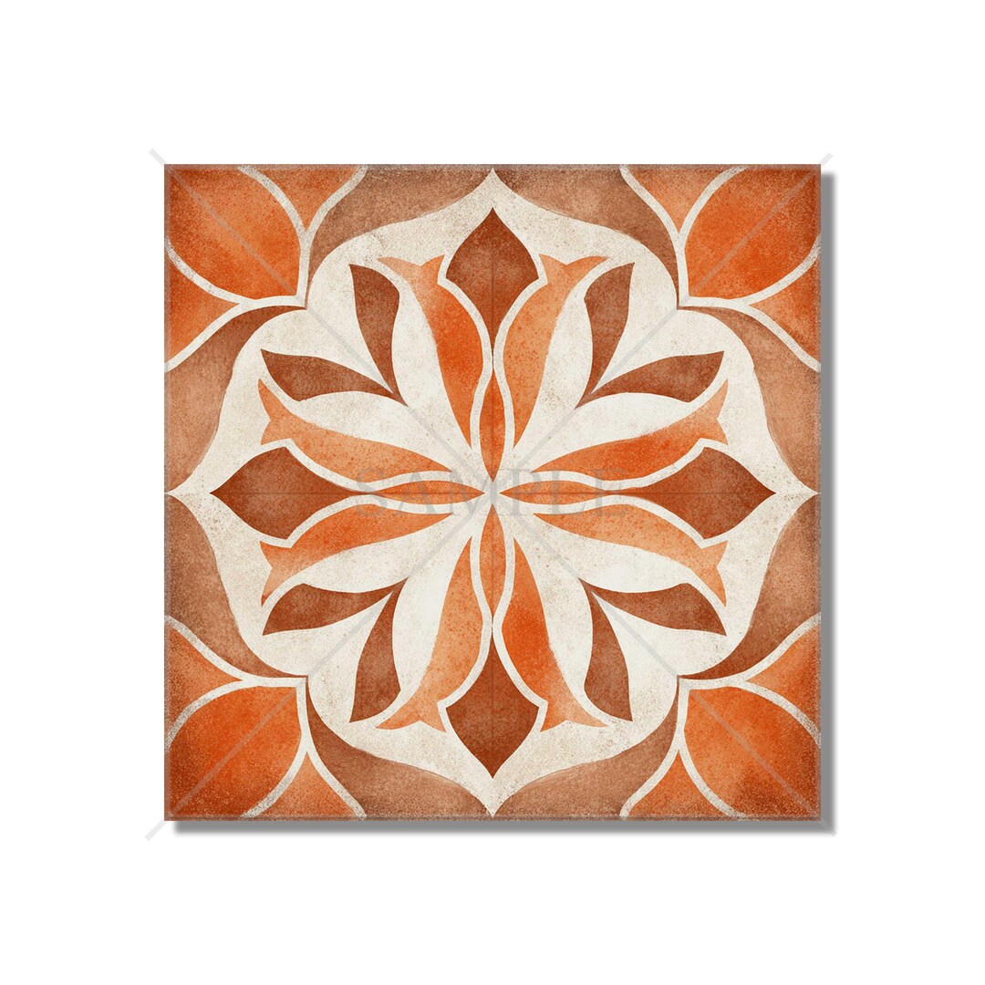 Vintage Design Orange Ceramic Tile - Orange Kitchen Backsplash Tile ...