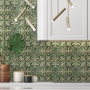 Sage Green Ceramic Tile - Patterned Kitchen Backsplash Tile - Vintage ...