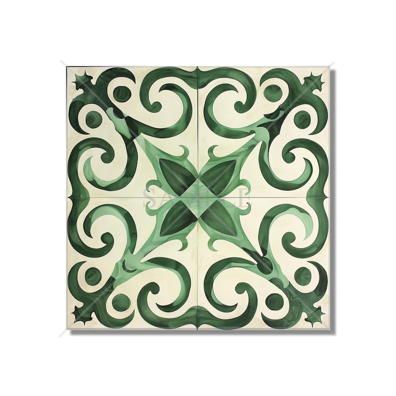 Green Patterned Ceramic Tile - Green Kitchen Backsplash Tile - Vintage ...