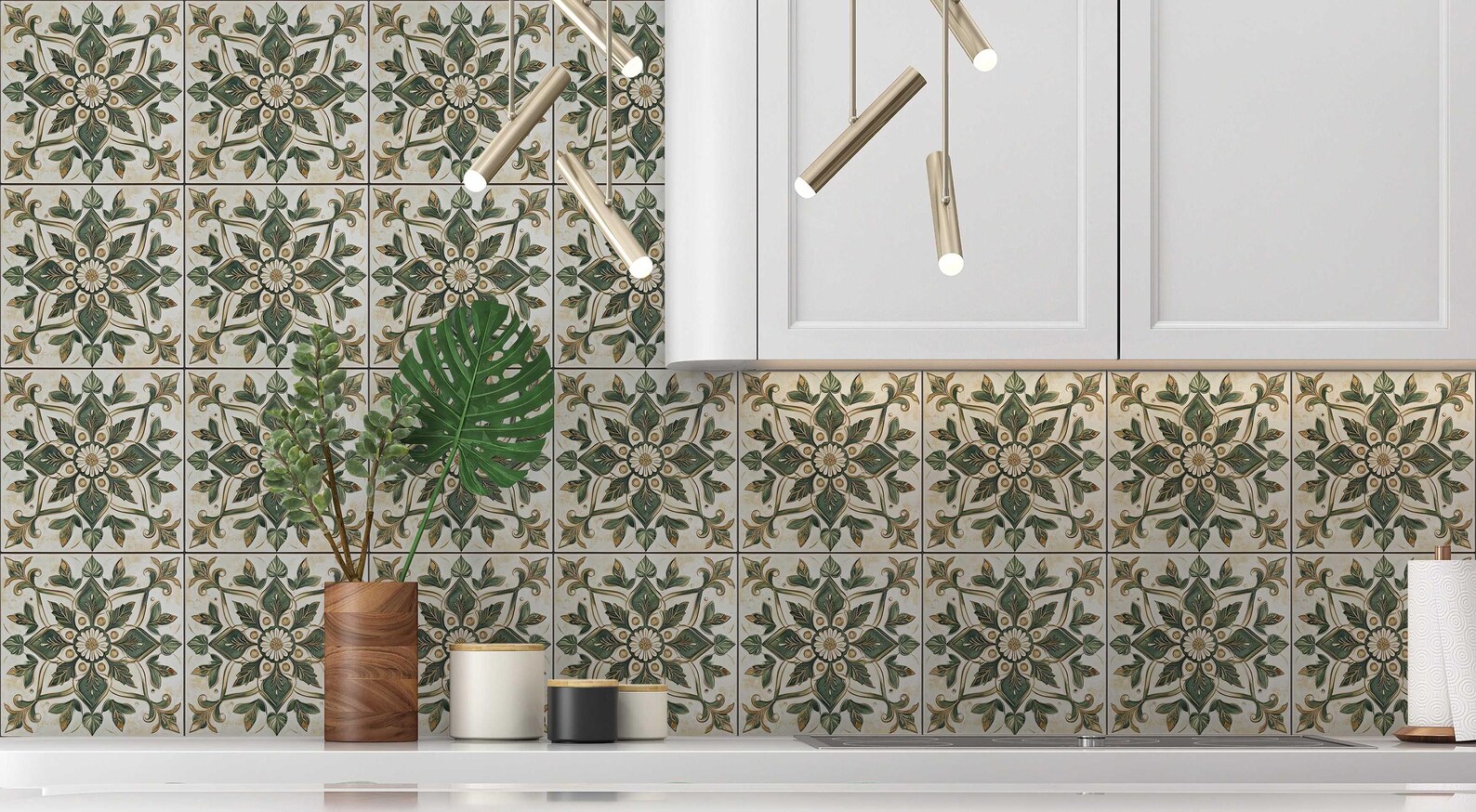 Green Ceramic Tile Vintage Design Tile - Unique Green Kitchen ...