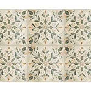 Green Beige Botanical Ceramic Tile Patterned Kitchen Backsplash Tile ...