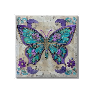 Turquoise Purple Butterfly Design Ceramic Accent Tile - Kitchen Accent ...