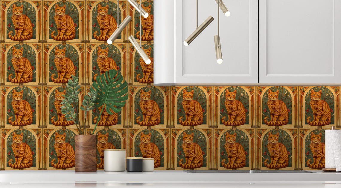 Orange Cat Design Ceramic Tile - Kitchen Backsplash and Bathroom ...