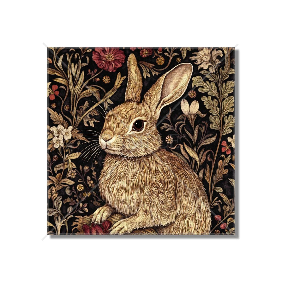 Bunny Rabbit Ceramic Tile William Morris Vintage Design Rabbit Ceramic ...