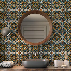 Blue and Orange Patterned Ceramic Tile - Vintage Moroccan Tile Design ...