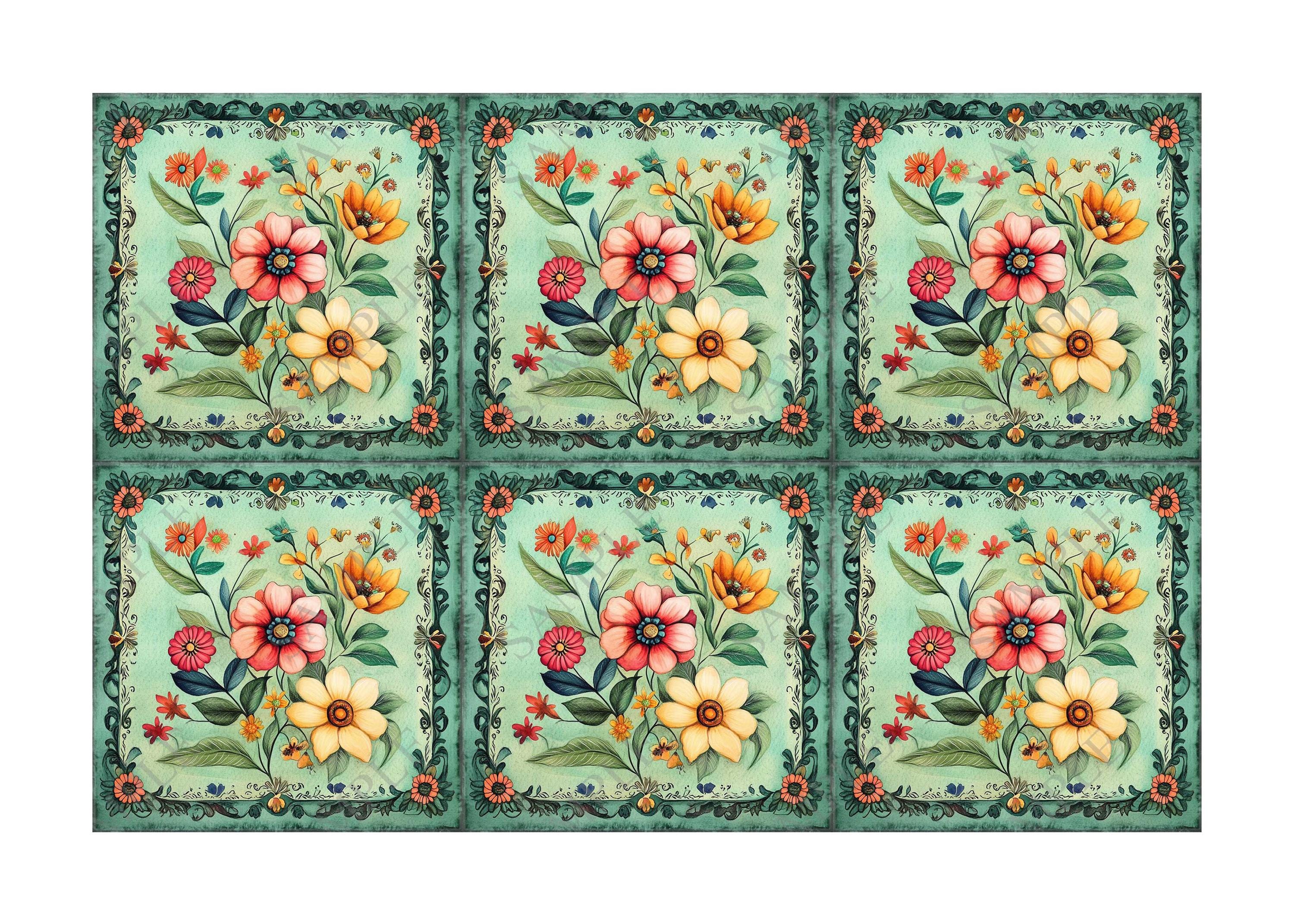 Folk Art Floral Design Ceramic Tile Multi Colored Kitchen Tile ...