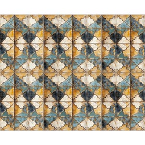 Tan Blue White Ceramic Tile - Vintage Moroccan Tile Design - Kitchen ...