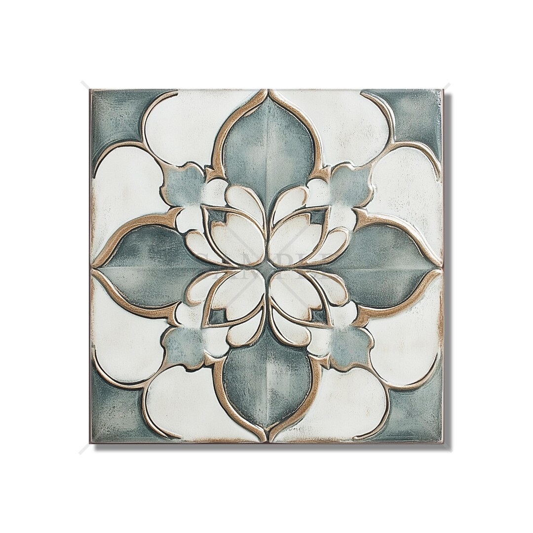 Blue Gray Ceramic Tile Patterned Vintage Tile Design Ceramic Tiles Blue ...
