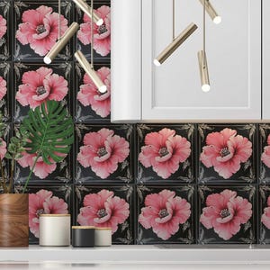 Ceramic Flower Accent Tiles Pink Floral Kitchen Backsplash Tile ...