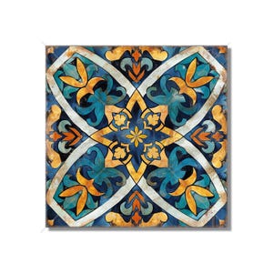 Blue and Orange Patterned Ceramic Tile - Vintage Moroccan Tile Design ...