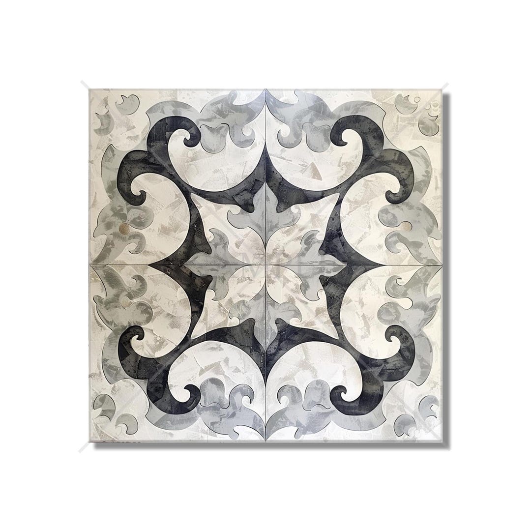 Grey Beige Ceramic Tile Backsplash - Patterned Grey Tile Design ...