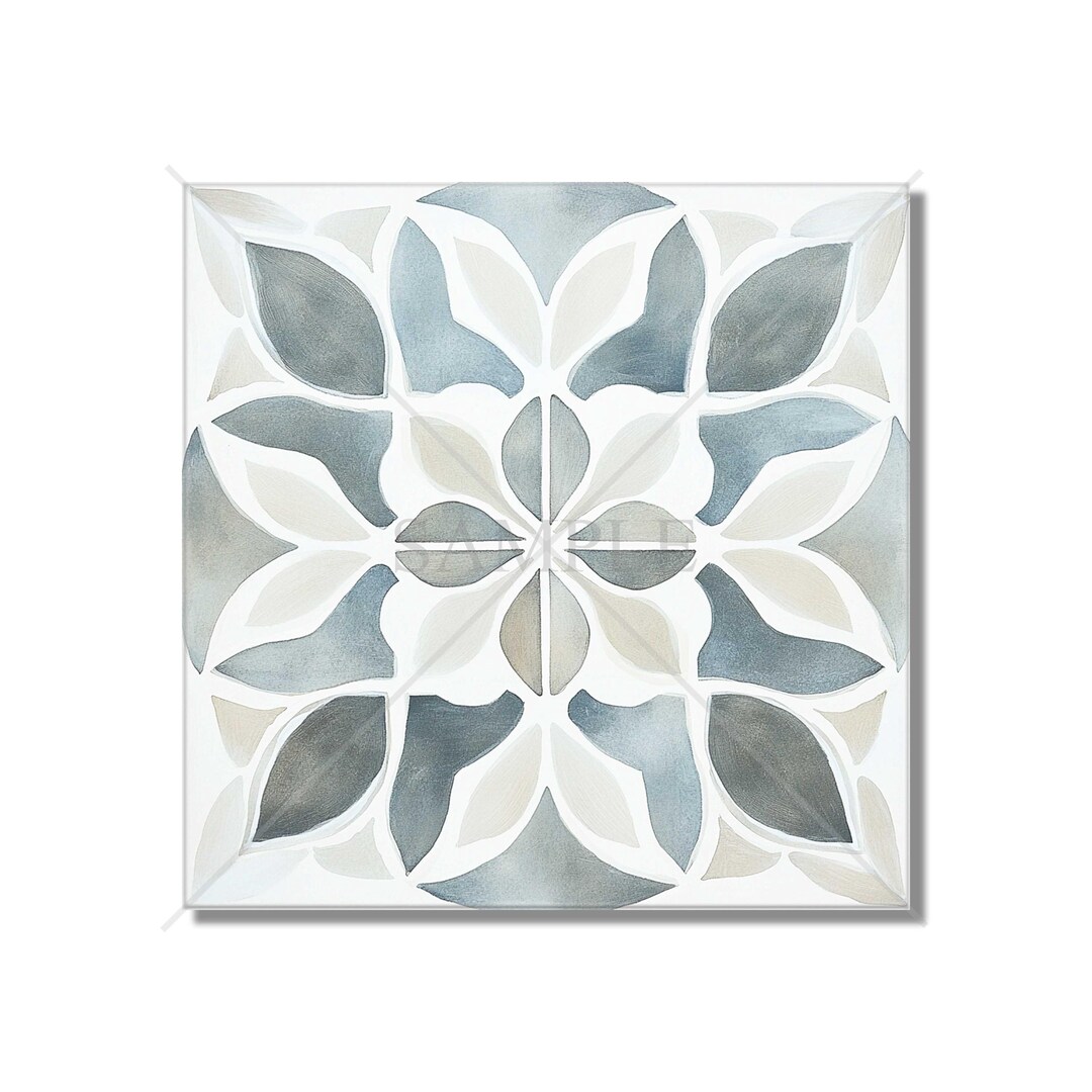 Light Blue Gray Ceramic Tile Patterned Vintage Design Kitchen ...