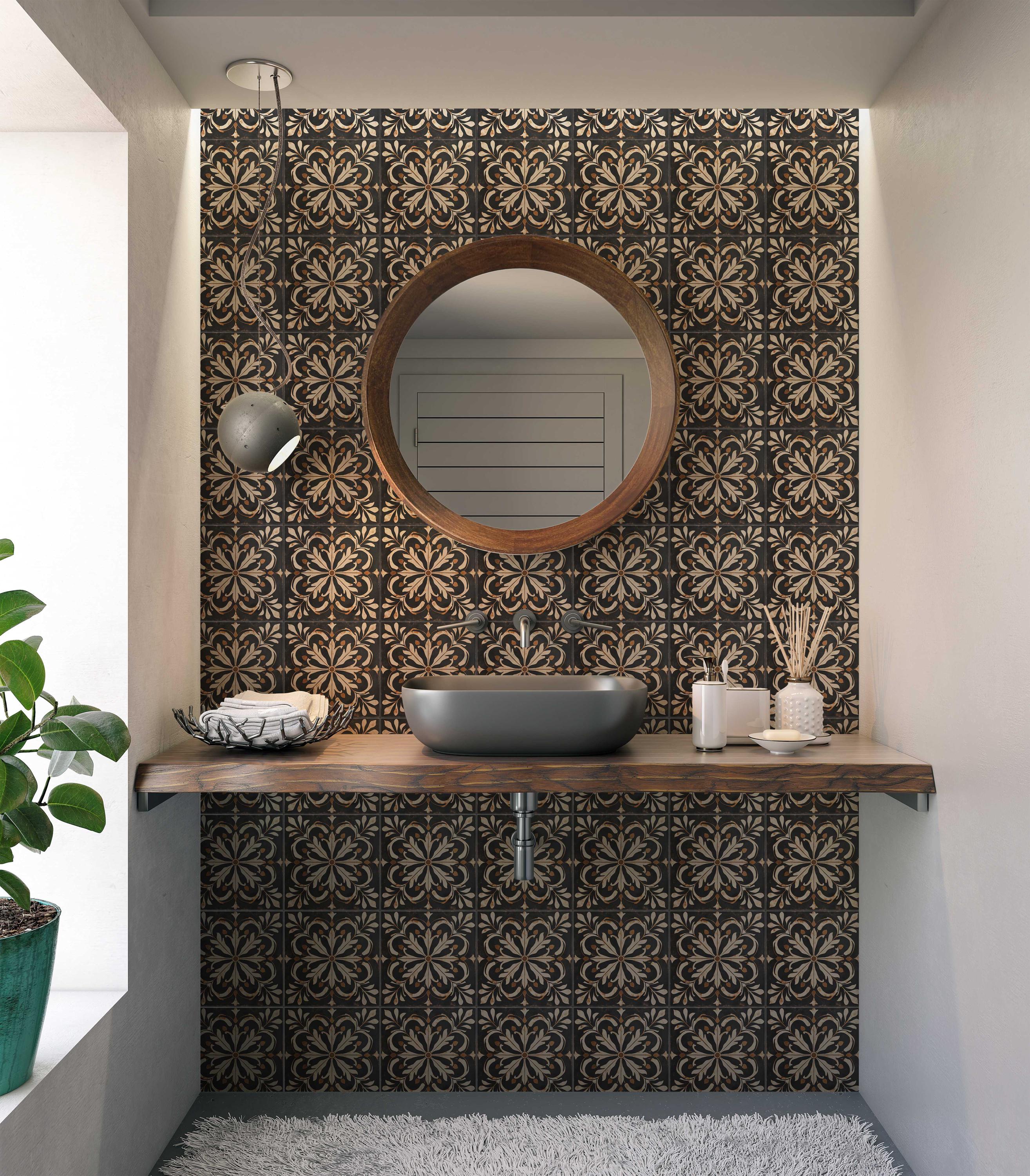 Aged Black & Rust Ceramic Tile - Vintage Patterned Kitchen Backsplash ...