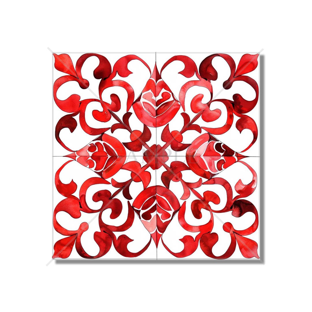 Red White Patterned Ceramic Tile - Unique Red Kitchen Backsplash Tile ...
