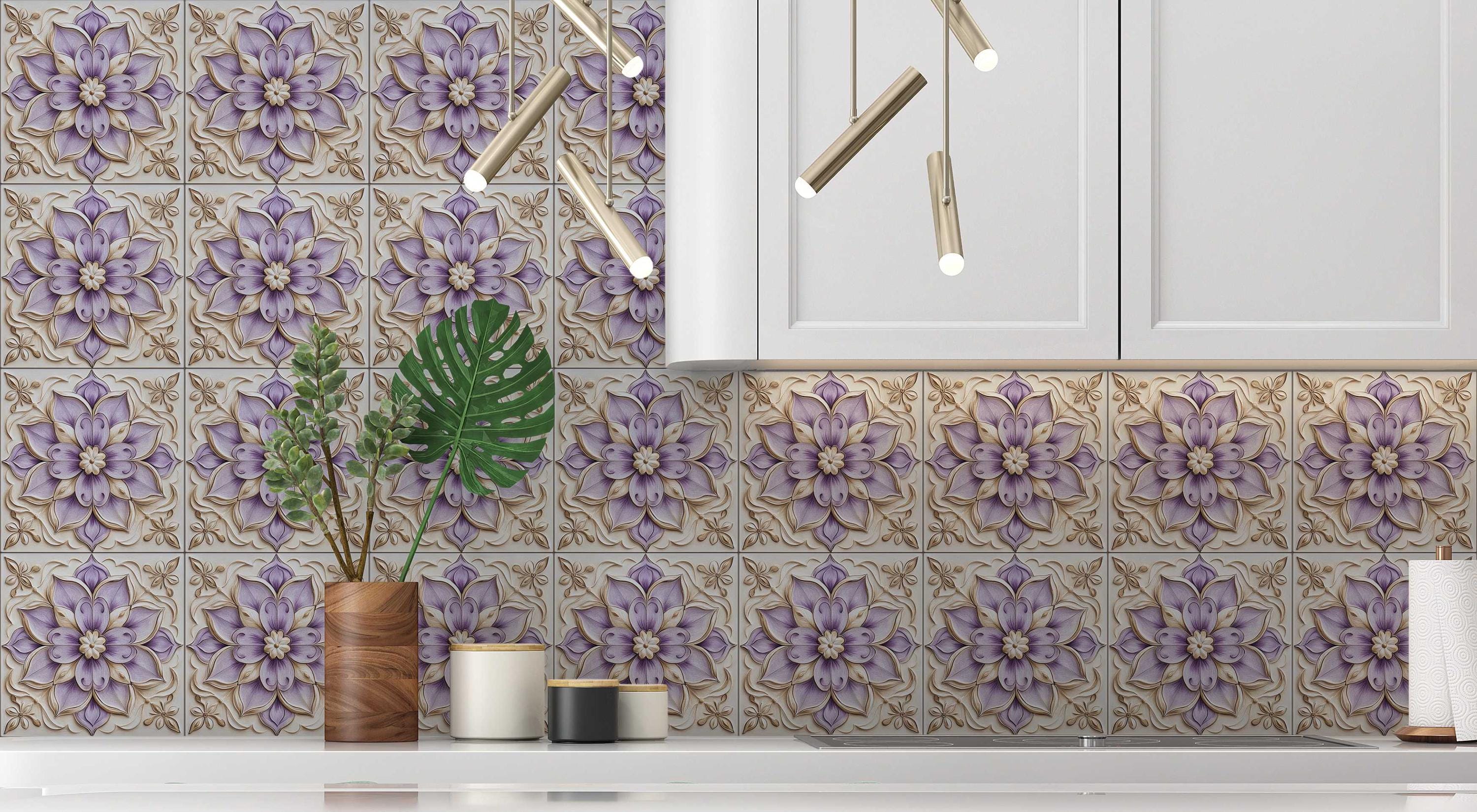 Lavender Patterned Backsplash Tile - Purple Kitchen Tile Patterned ...