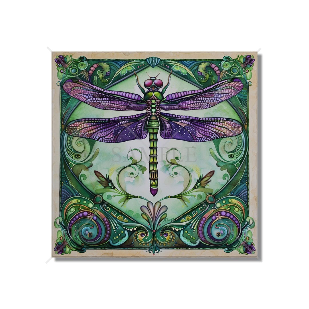 Green Purple Dragonfly Design Ceramic Accent Tile - Kitchen Accent Tile ...