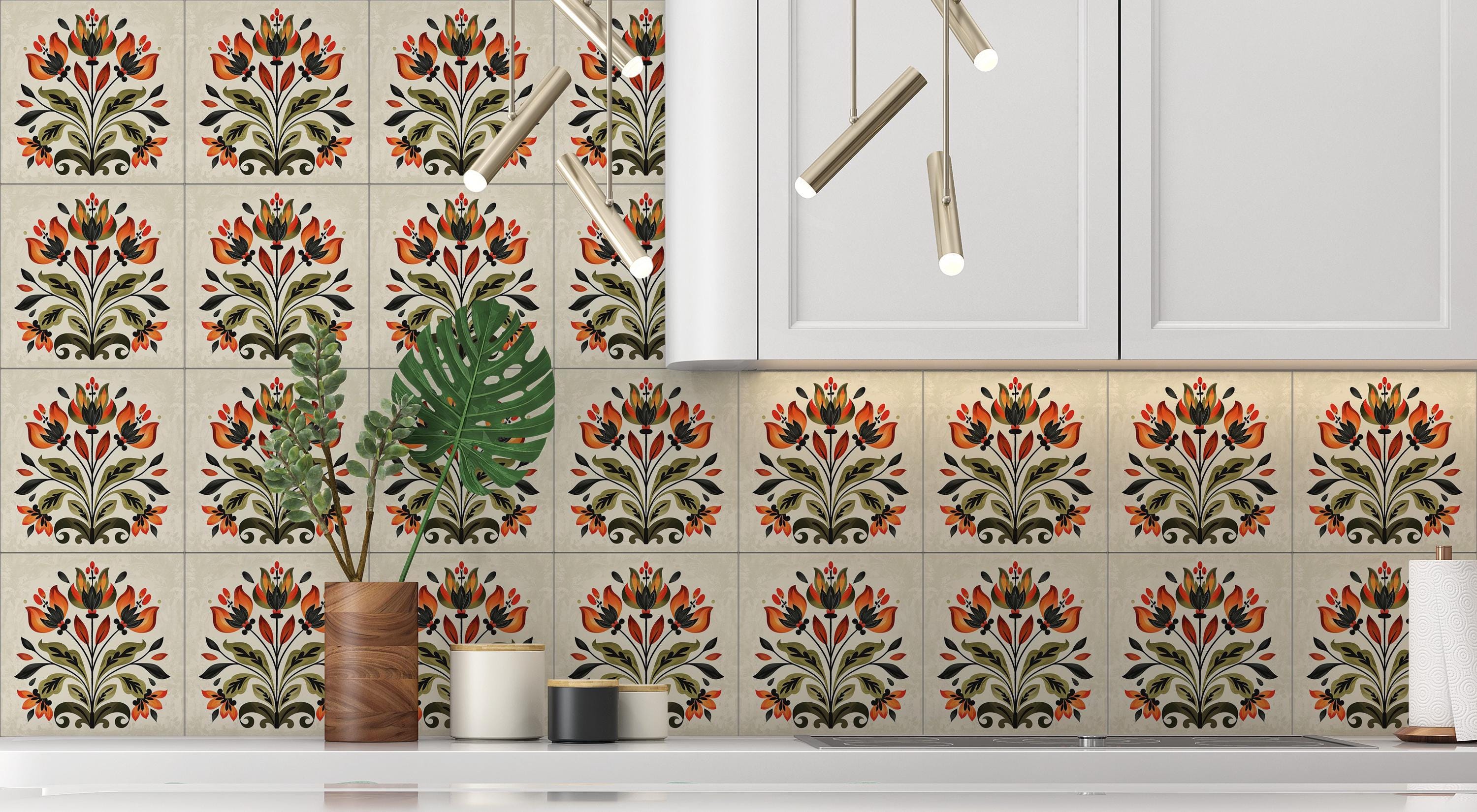 Flower Design Ceramic Tile - Kitchen Backsplash Tile Floral Design ...