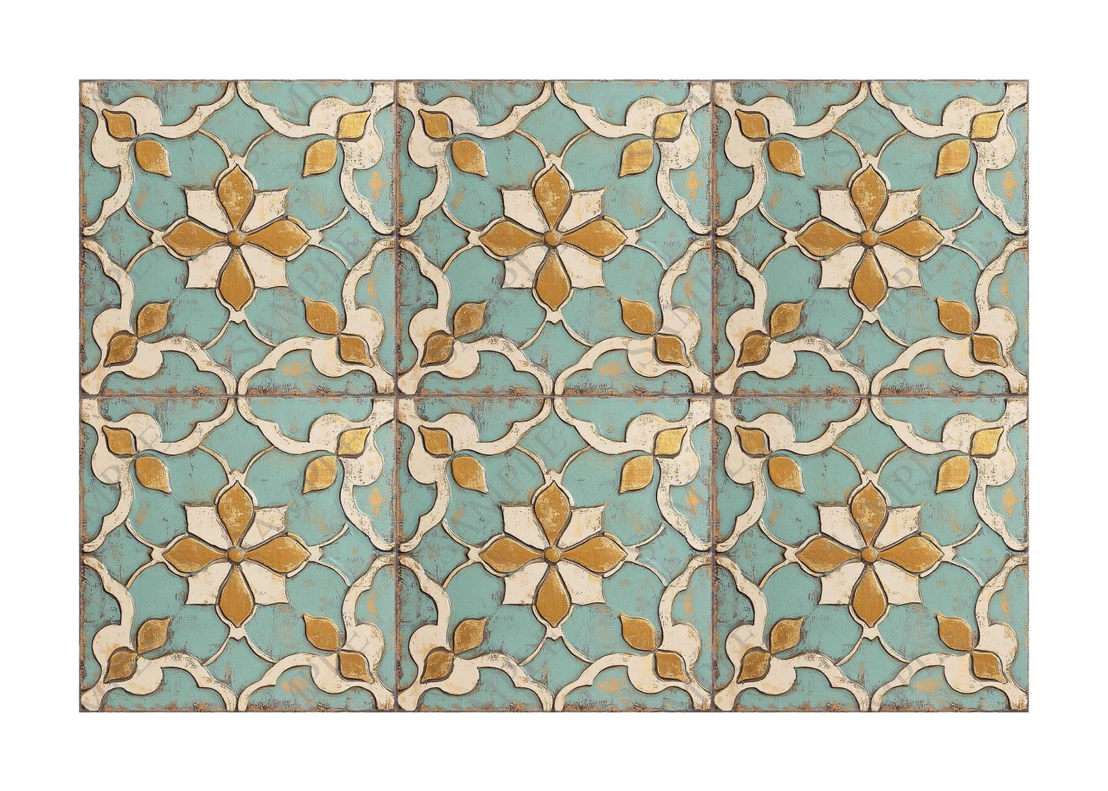 Light Mint Patterned Ceramic Tile - Vintage Moroccan Design Mint ...