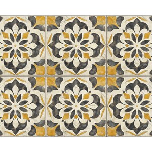 Yellow and Gray Ceramic Tile Vintage Moroccan Design Yellow Kitchen ...
