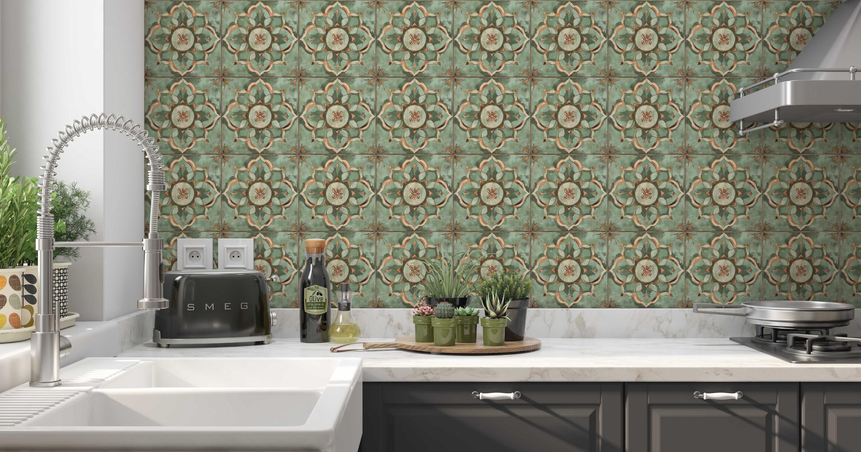 Aged Green Copper Ceramic Tile - Vintage Aged Design Tile - Unique ...