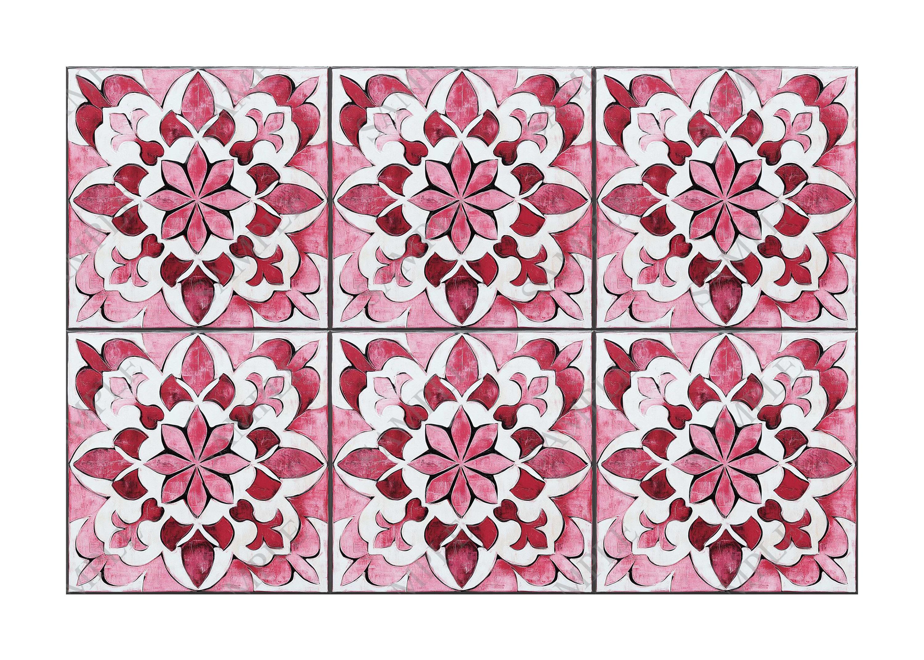 Pink Black Patterned Ceramic Tile - Unique Decorative Pink Kitchen ...