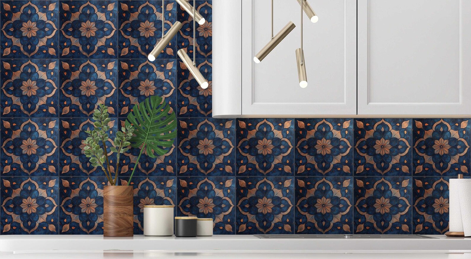 Dark Blue Patterned Ceramic Tile Kitchen Backsplash Tile Bathroom Wall ...