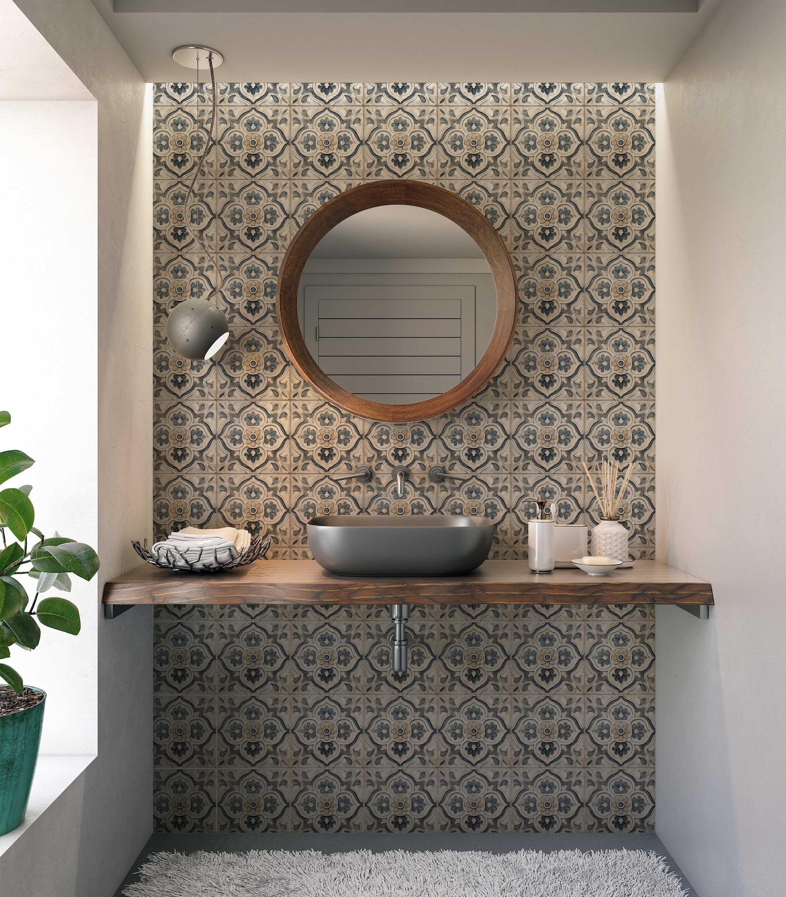 Antique Blue Beige Ceramic Tile Patterned Backsplash Tiles Vintage ...