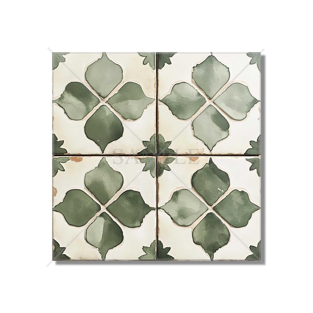 Green Patterned Ceramic Tile - Unique Patterned Green Kitchen Backsplash Tile - Green Bathroom ...