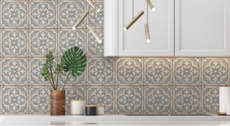 Antique Blue Beige Ceramic Tile Patterned Kitchen Backsplash Tiles ...