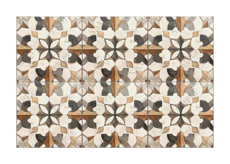 Vintage Neutral Tones Ceramic Tile Unique Patterned Kitchen Backsplash ...