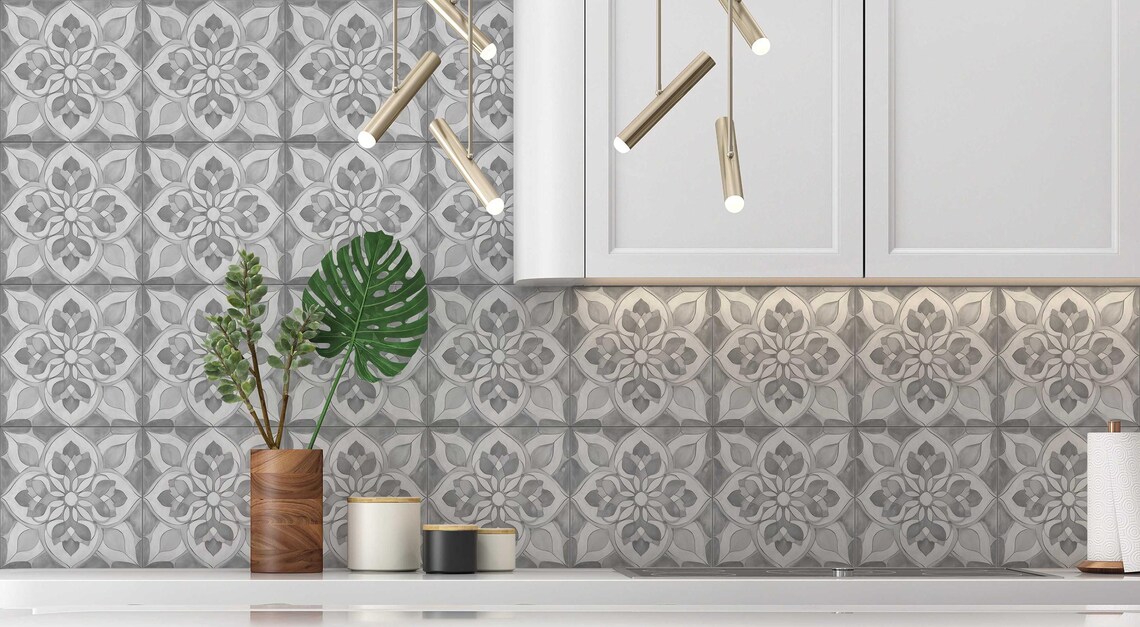 Ceramic Tile Gray Patterned Vintage Design Grey Ceramic Tiles - Grey ...