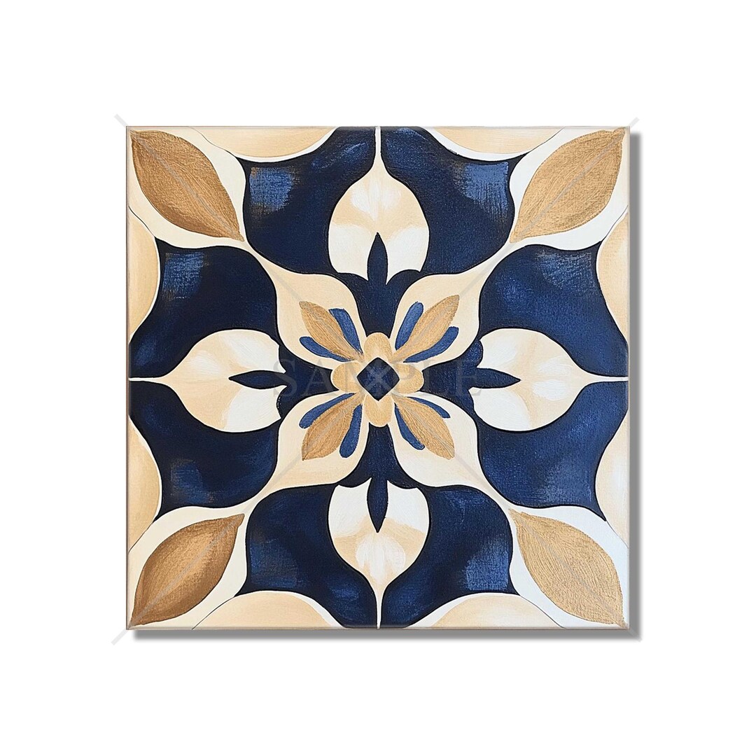 Dark Blue and Tan Vintage Moroccan Design Tile Patterned Kitchen ...