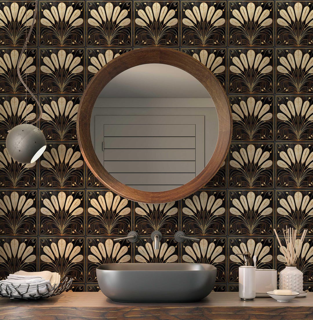 Vintage Art Deco Design Ceramic Tile Black and Gold Tones Art Deco ...