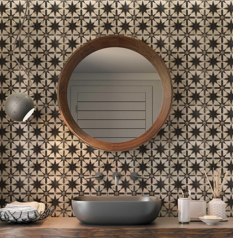 Rustic Black and off White Ceramic Tile - Patterned Ceramic Tile ...