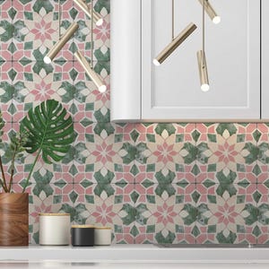 Pink and Green Vintage Design Ceramic Tile - Kitchen Backsplash Tile ...
