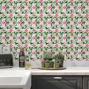 Pink and Green Patterned Ceramic Tile - Vintage Moroccan Tile Design ...