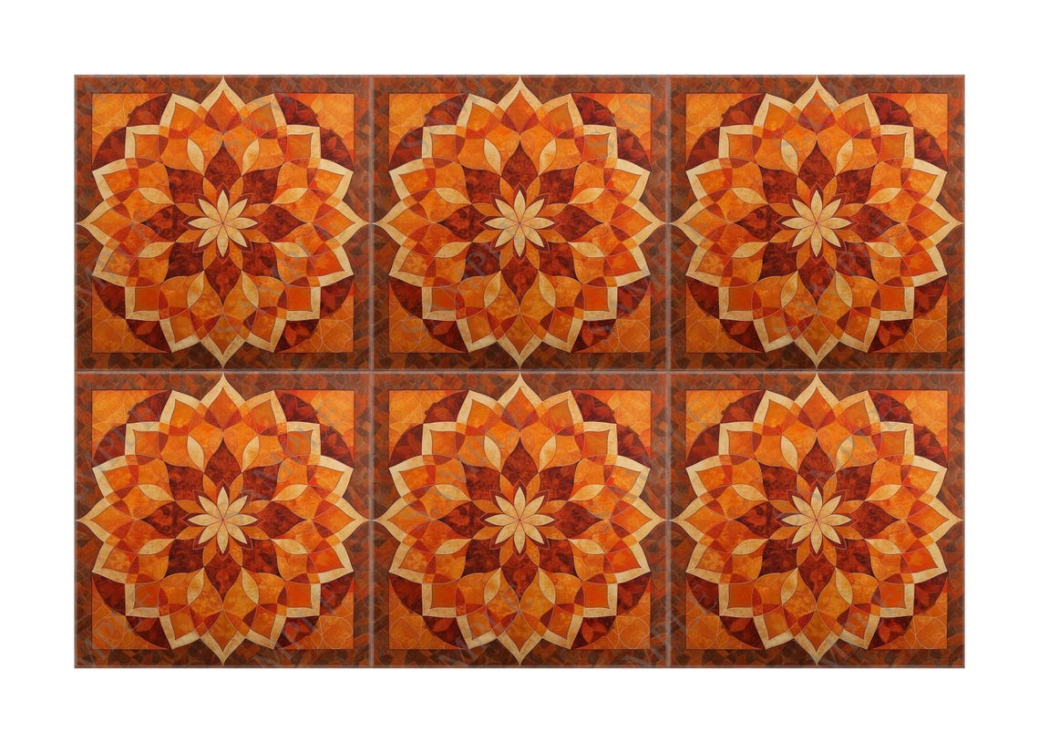 Orange Patterned Ceramic Tile - Orange Kitchen Backsplash Tile - Orange ...