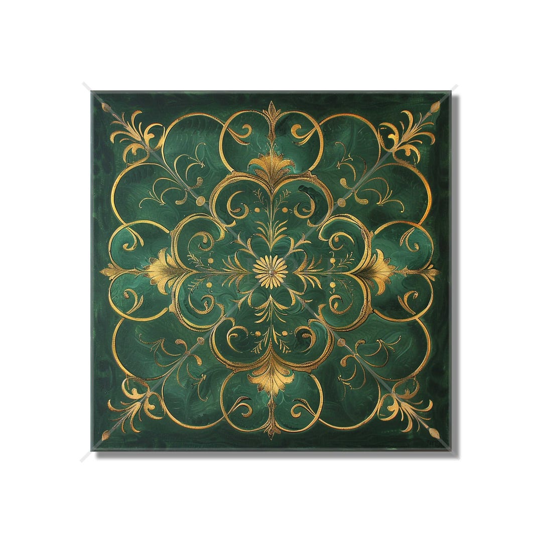 Dark Green Patterned Ceramic Tile - Unique Green Kitchen Backsplash ...