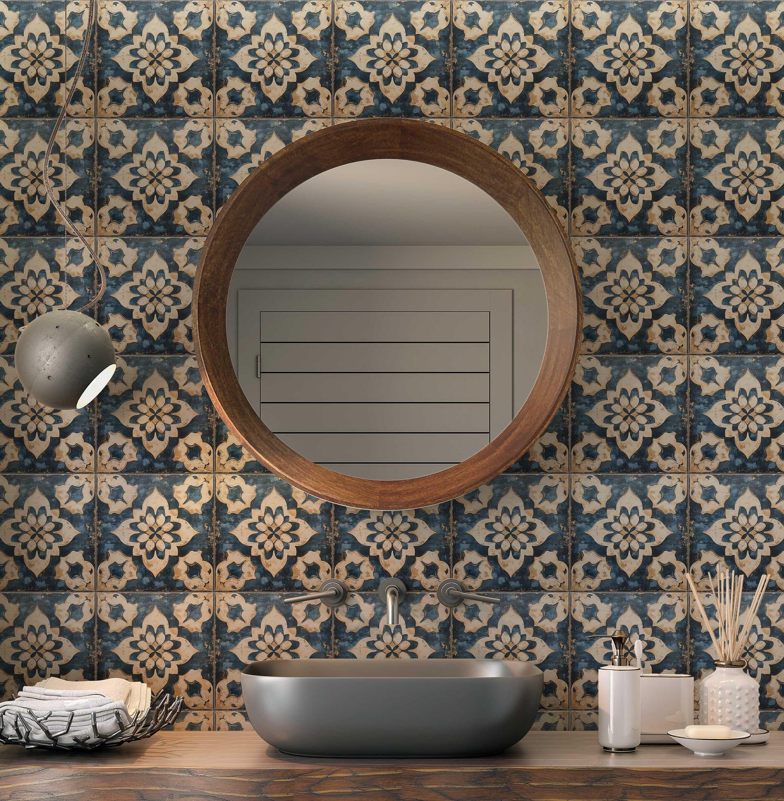 Aged Blue Ceramic Tile - Vintage Design Blue Kitchen Backsplash Tile ...