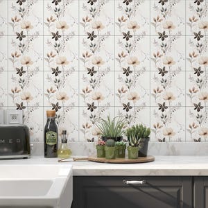 Botanical Floral Ceramic Tile - Botanical Kitchen Backsplash Tile ...