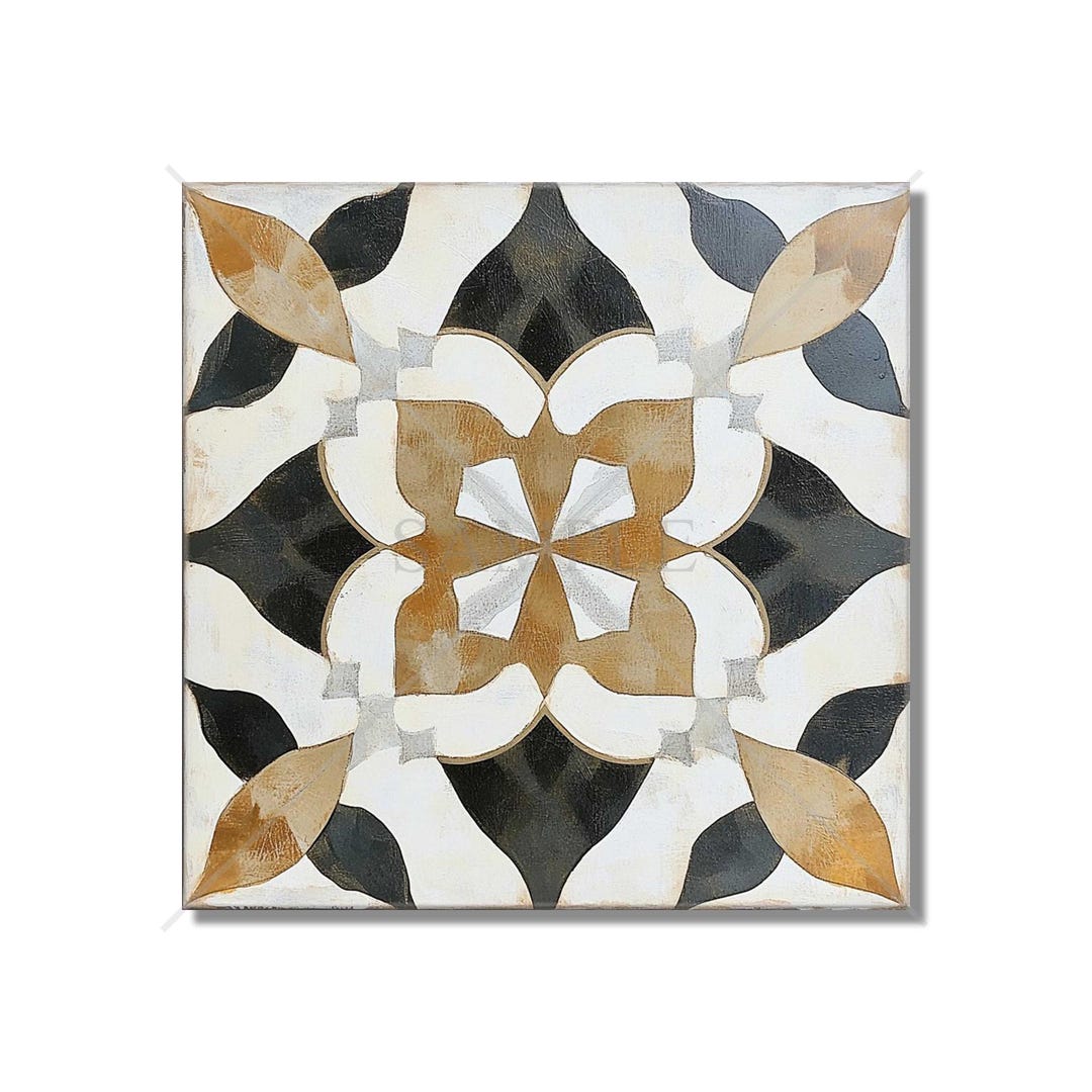 Vintage Moroccan Black and Tan Patterned Ceramic Tile - Unique Kitchen ...
